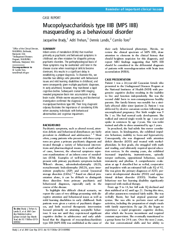(PDF) Mucopolysaccharidosis type IIIB (MPS IIIB) masquerading as a ...