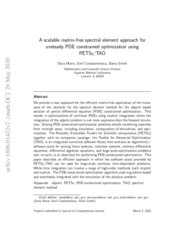 (PDF) Unsteady PDE-constrained optimization with spectral elements using PETSc and TAO