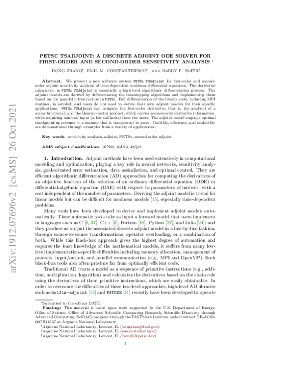 (PDF) PETSc TSAdjoint: a discrete adjoint ODE solver for first-order and second-order ...