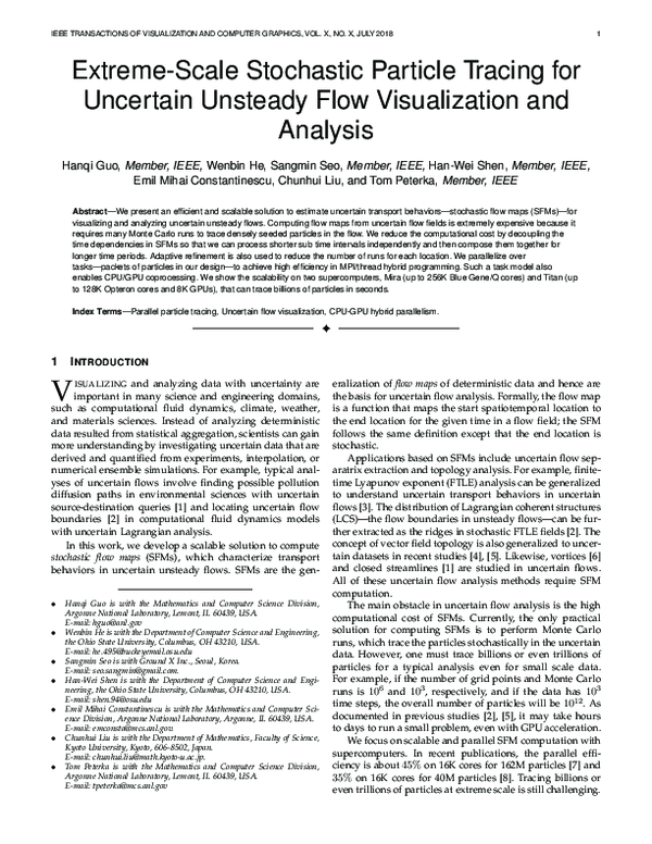 Pdf Extreme Scale Stochastic Particle Tracing For Uncertain Unsteady Flow Visualization And