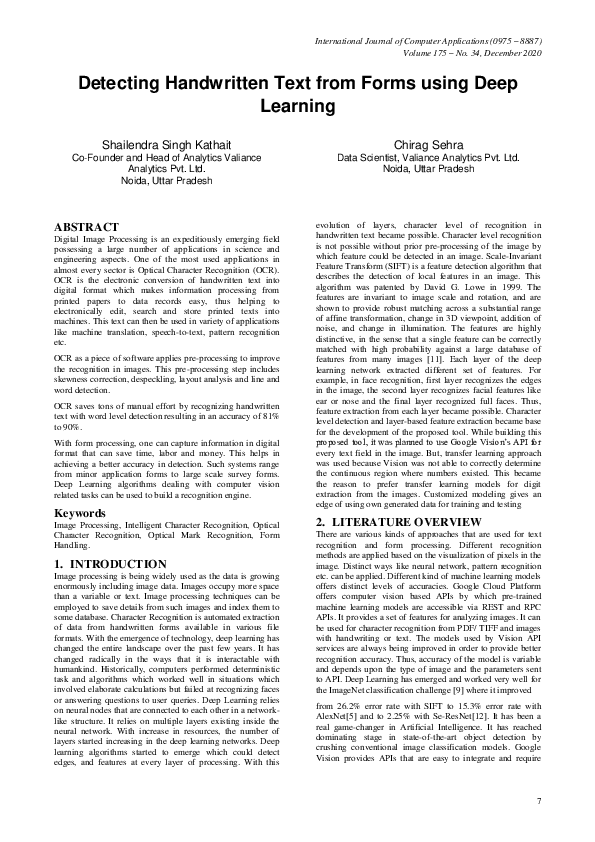 Pdf Detecting Handwritten Text From Forms Using Deep Learning