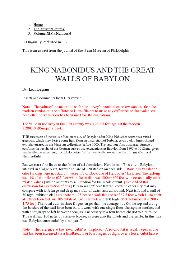 (DOC) KING NABONIDUS AND THE GREAT WALLS OF BABYLON