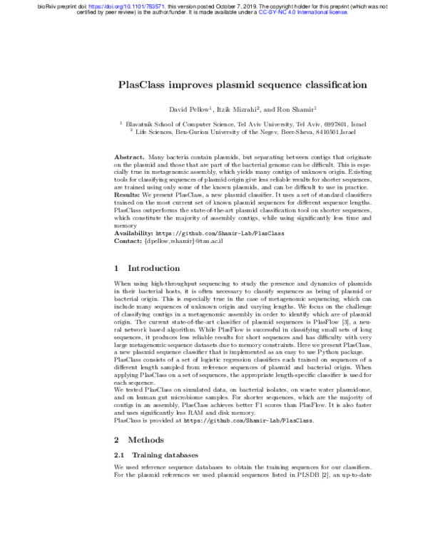 (PDF) PlasClass improves plasmid sequence classification