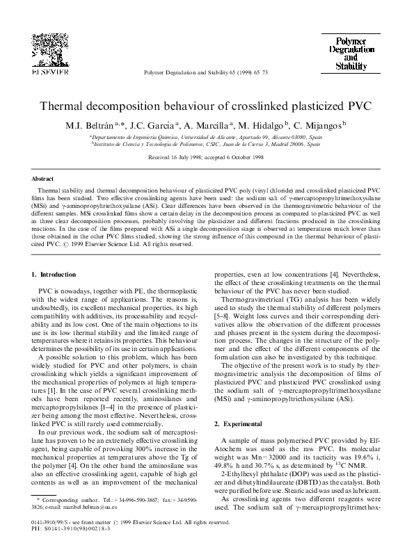 (PDF) Thermal decomposition behaviour of crosslinked plasticized PVC