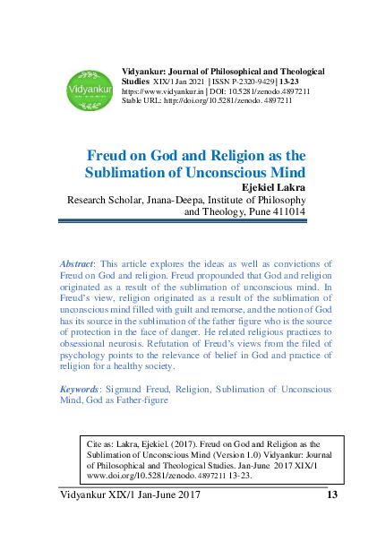 (PDF) Freud on God and Religion as the Sublimation of Unconscious Mind