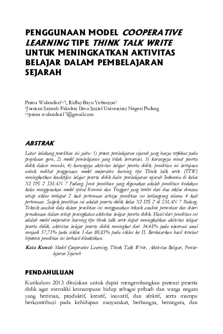 (PDF) Penggunaan Model Cooperative Learning Tipe Think Talk Write Untuk Meningkatkan Aktivitas ...