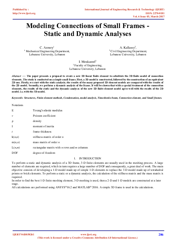 (PDF) Modeling Connections of Small Frames - Static and Dynamic Analysis