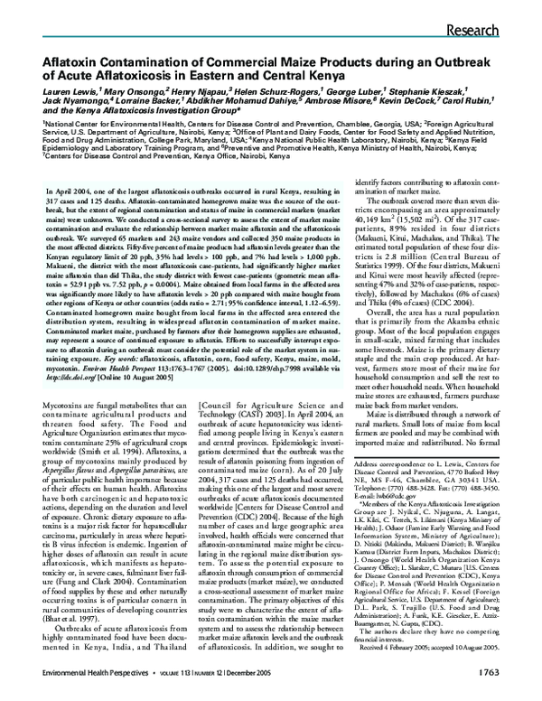 (PDF) Aflatoxin contamination of commercial maize products during an ...
