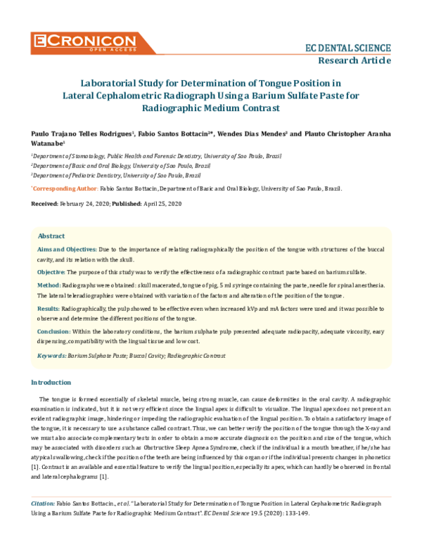(PDF) Laboratorial Study for Determination of Tongue Position inLateral ...