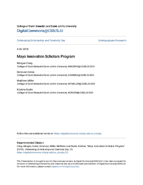 (PDF) Mayo Innovation Scholars Program