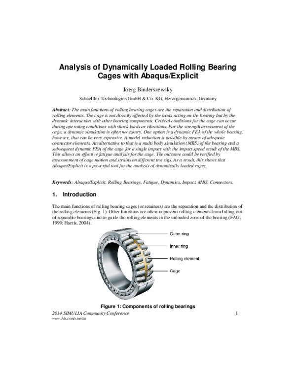 (PDF) Analysis of Dynamically Loaded Rolling Bearing Cages with Abaqus / Explicit