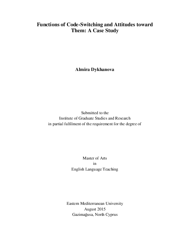(PDF) Functions of Code-Switching and Attitudes toward Them: A Case Study