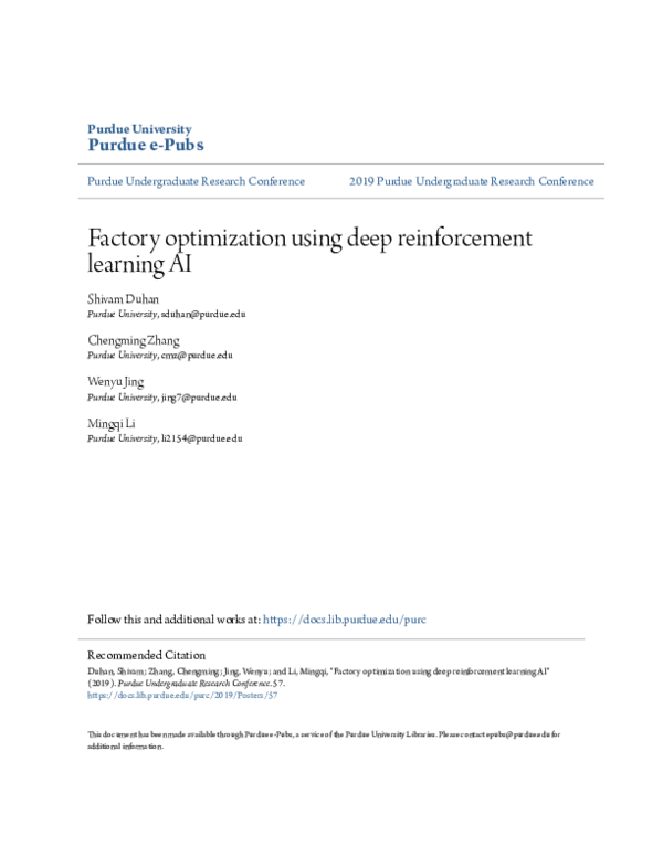 Pdf Factory Optimization Using Deep Reinforcement Learning Ai