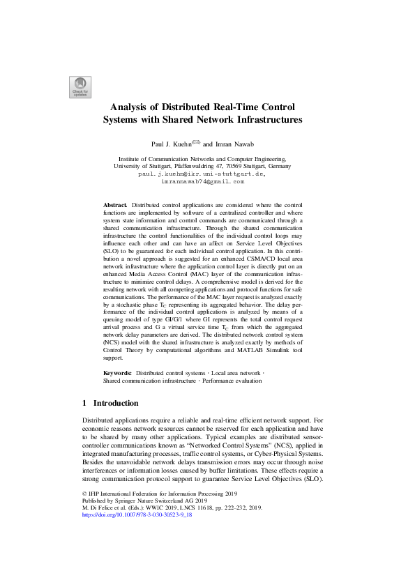 (PDF) Analysis of Distributed Real-Time Control Systems with Shared Network Infrastructures ...