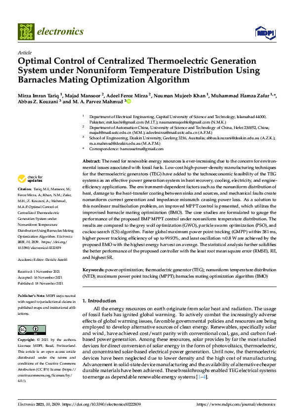 (PDF) Optimal Control of Centralized Thermoelectric Generation System under Nonuniform ...