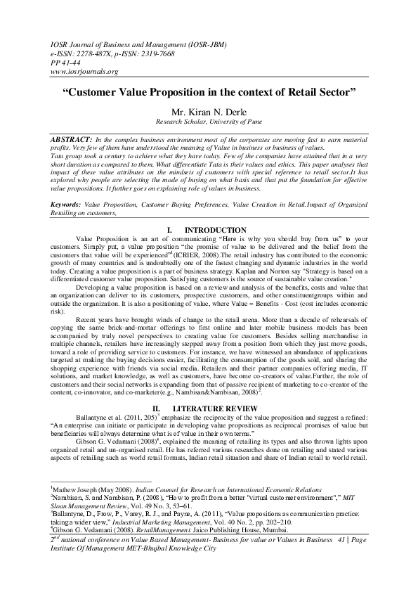 Pdf “ Customer Value Proposition In The Context Of Retail Sector