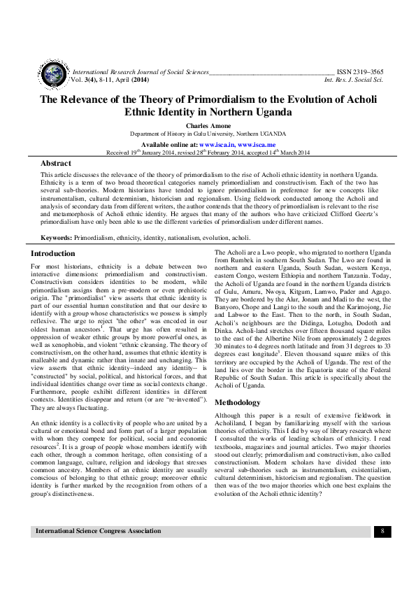 (PDF) The Relevance of the Theory of Primordialism to the Evolution of ...