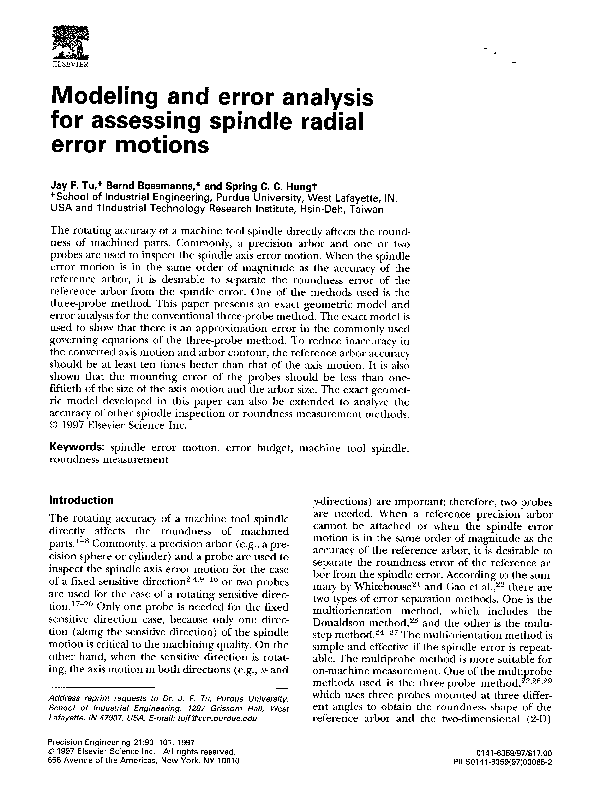 Pdf Modeling And Error Analysis For Assessing Spindle Radial Error