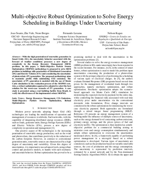 (PDF) Multi-objective robust optimization to solve energy scheduling in buildings under uncertainty