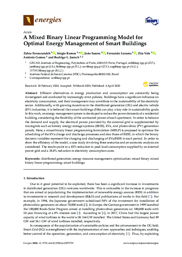 Pdf A Mixed Binary Linear Programming Model For Optimal Energy