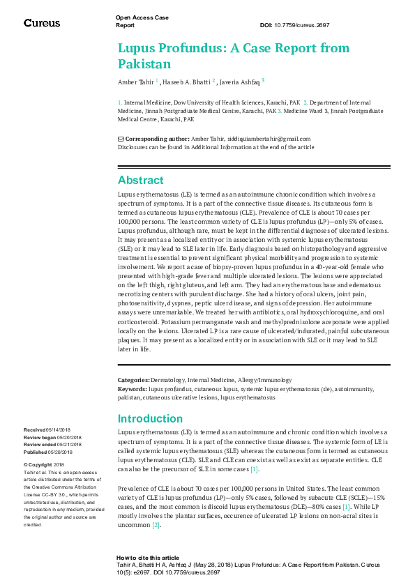 (PDF) Lupus Profundus: A Case Report from Pakistan