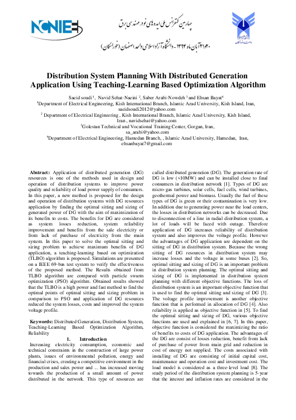 (PDF) Distribution System Planning With Distributed Generation Application Using Teaching ...