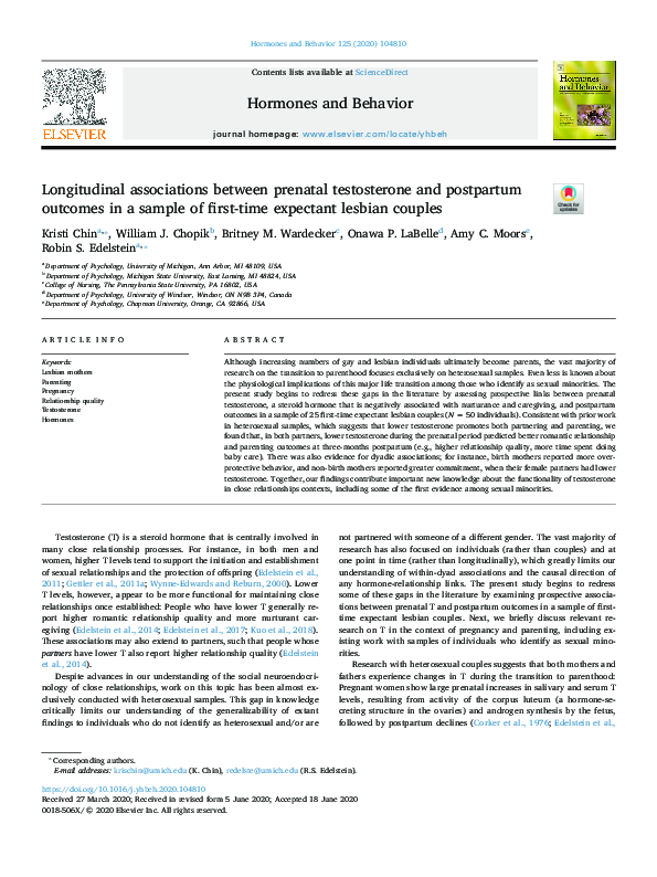 (PDF) Longitudinal associations between prenatal testosterone and ...