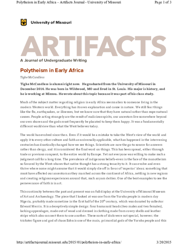 (PDF) Polytheism in early Africa