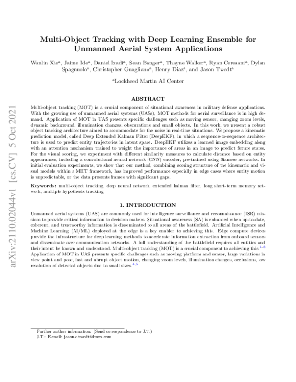Pdf Multi Object Tracking With Deep Learning Ensemble For Unmanned Aerial System Applications