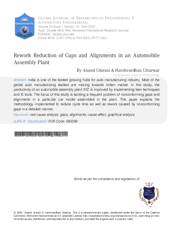 (PDF) Rework Reduction of Gaps and Alignments in an Automobile Assembly ...