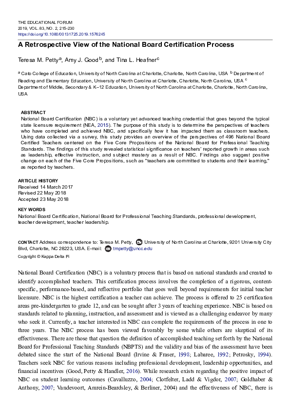 (PDF) A Retrospective View of the National Board Certification Process