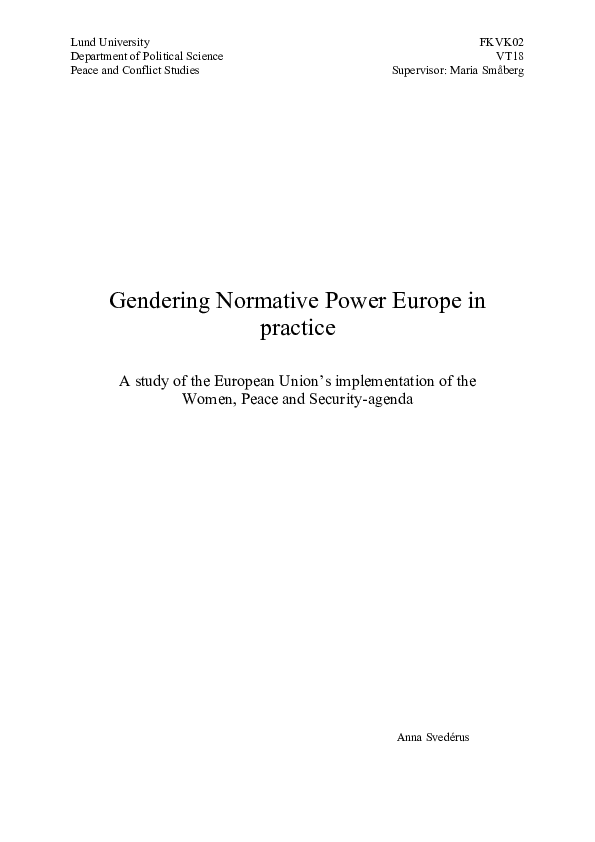 (PDF) Gendering Normative Power Europe in practice: A study of the ...