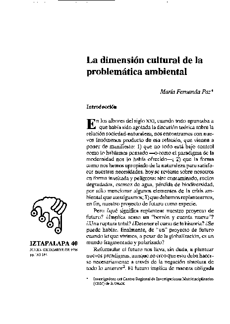 (PDF) La dimensión cultural de la problemática ambiental