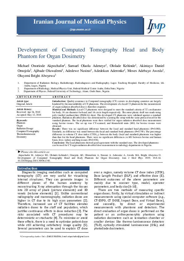(PDF) Development of Computed Tomography Head and Body Phantom for ...