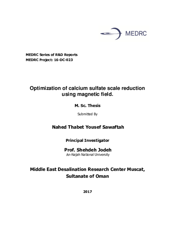 (PDF) Optimization of Calcium Sulfate Scale Reduction Using Magnetic Field