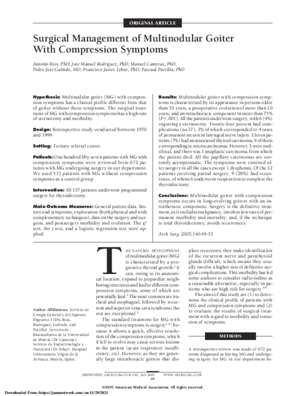 (PDF) Surgical Management of Multinodular Goiter With Compression Symptoms