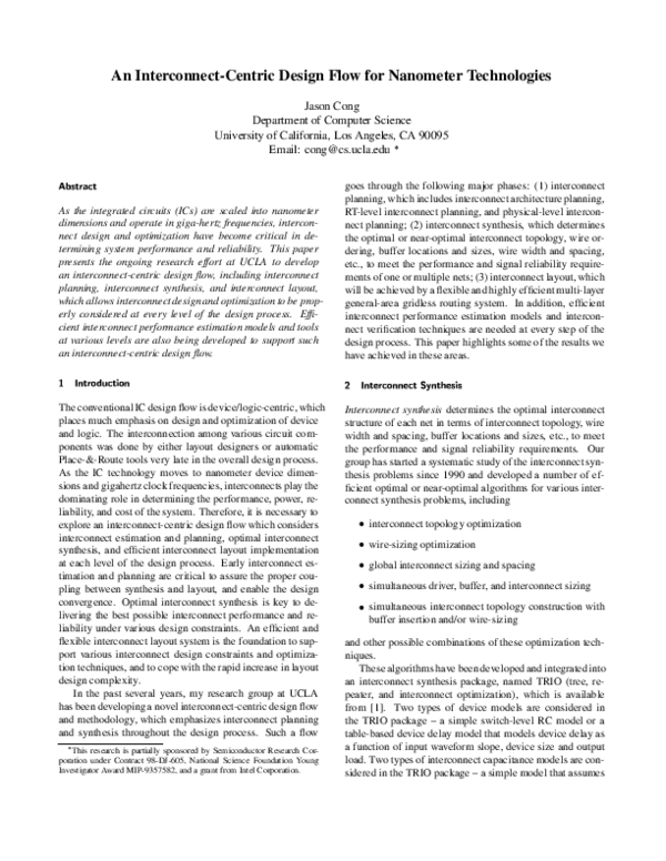 Pdf An Interconnect Centric Design Flow For Nanometer Technologies
