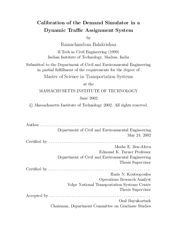 (PDF) Calibration of the Demand Simulator in a Dynamic Traffic Assignment System