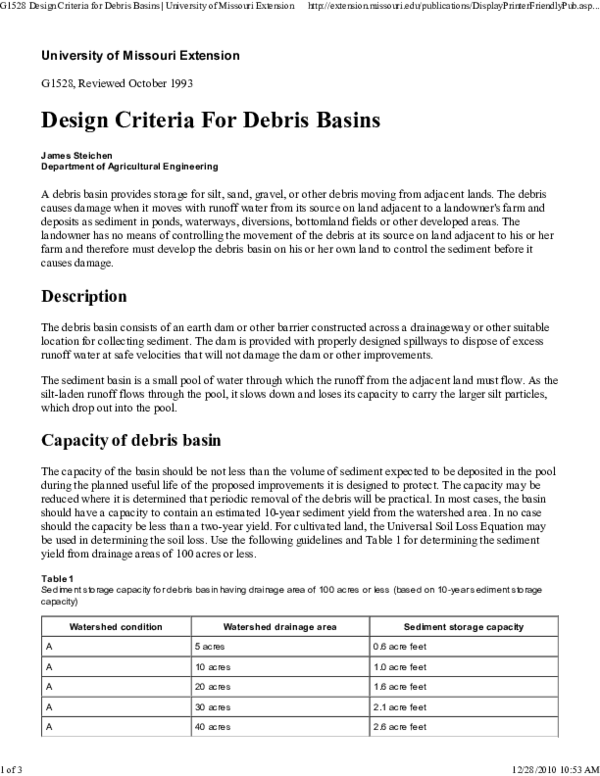 (PDF) Design Criteria For Debris Basins
