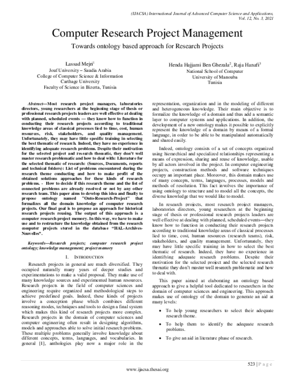 (PDF) Computer Research Project Management