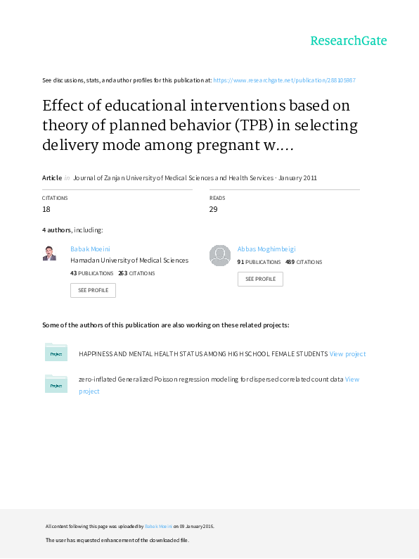(PDF) Effect of Educational Interventions Based on Theory of Planned ...