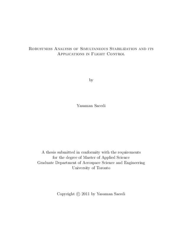 (PDF) Robustness Analysis of Simultaneous Stabilization and its Applications in Flight Control