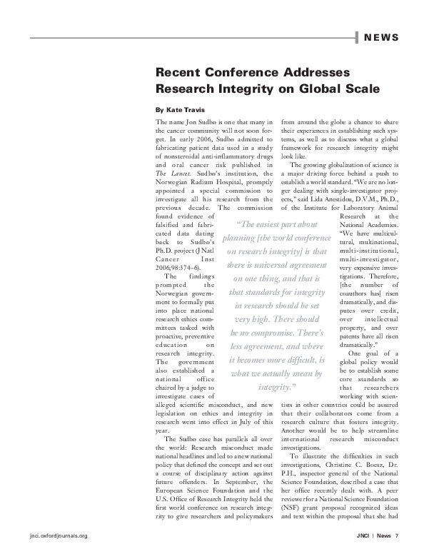 (PDF) Recent conference addresses research integrity on global scale