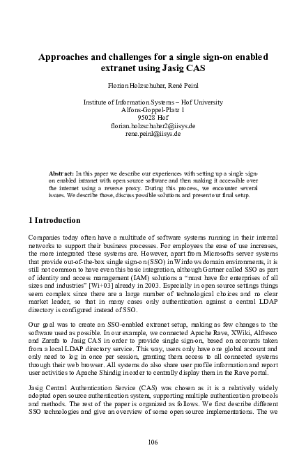 (PDF) Approaches and challenges for a single sign-on enabled extranet ...