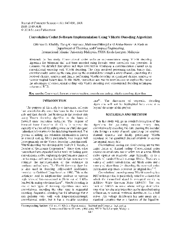 Pdf Convolution Coder Software Implementation Using Viiterbi Decoding 5358