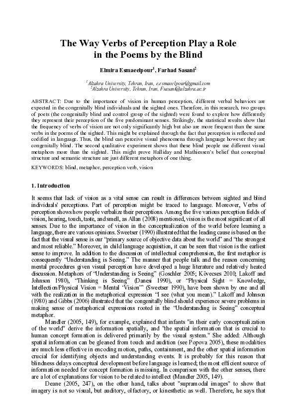 (PDF) The Way Verbs of Perception Play a Role in the Poems by the Blind