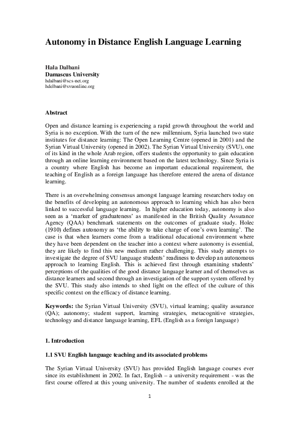 (PDF) Autonomy in Distance English Language Learning