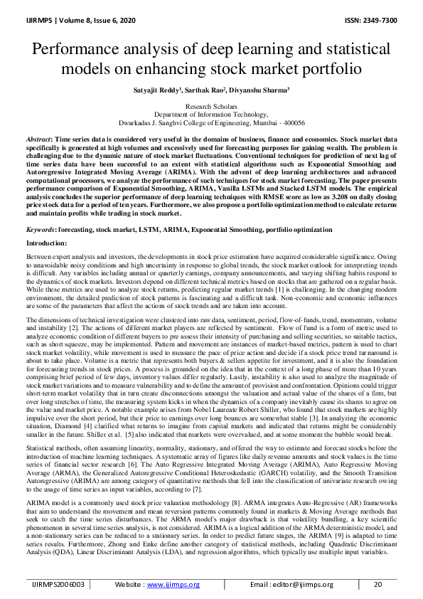 Pdf Performance Analysis Of Deep Learning And Statistical Models On