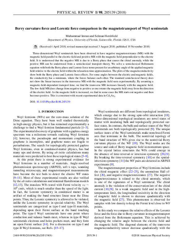 (PDF) Berry curvature force and Lorentz force comparison in the ...