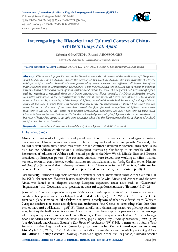 (PDF) Interrogating the Historical and Cultural Context of Chinua ...